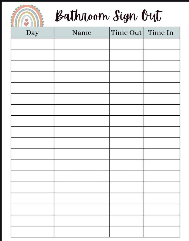 Bathroom Sign-out Sheets 13 Styles Printable PDF Classroom Management ...