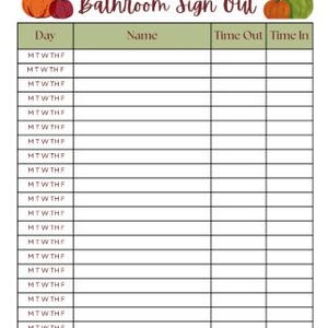 Seasonal Themed Bathroom Sign Out and in Sheets 11 Styles Printable PDF ...