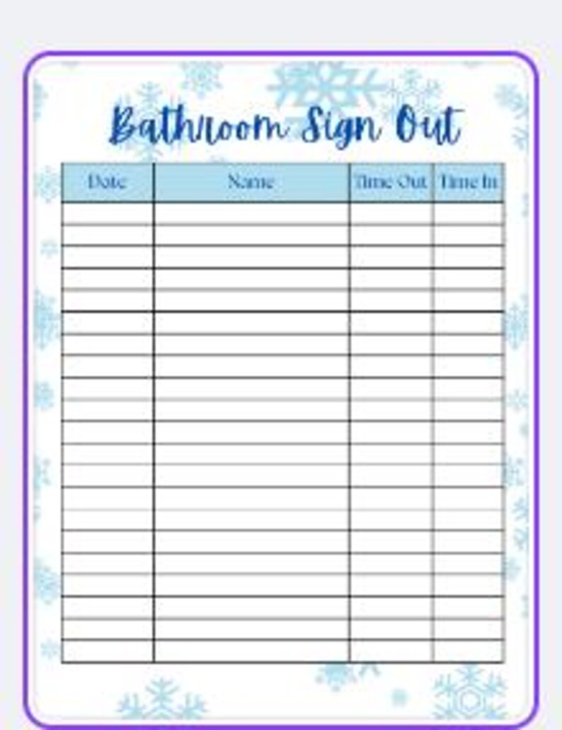 Seasonal Themed Bathroom Sign Out and in Sheets 11 Styles Printable PDF ...