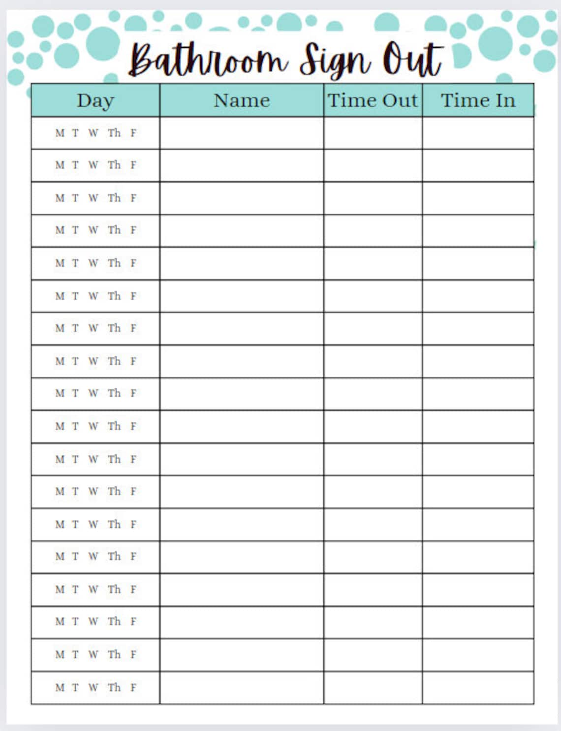 12-style Bathroom Sign-out Sheet for Classrooms – Printable & Easy to ...