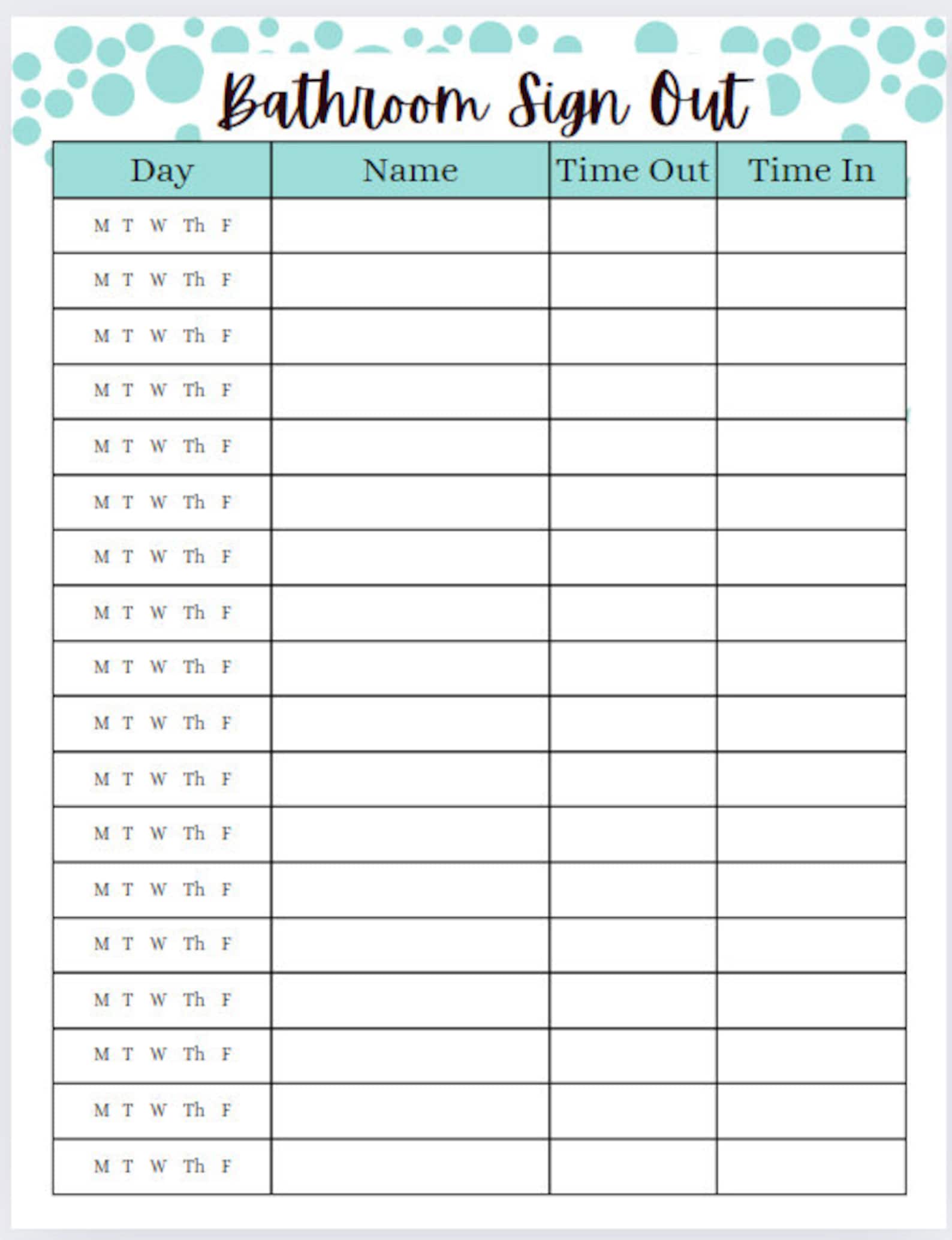 12-style Bathroom Sign-out Sheet for Classrooms – Printable & Easy to ...