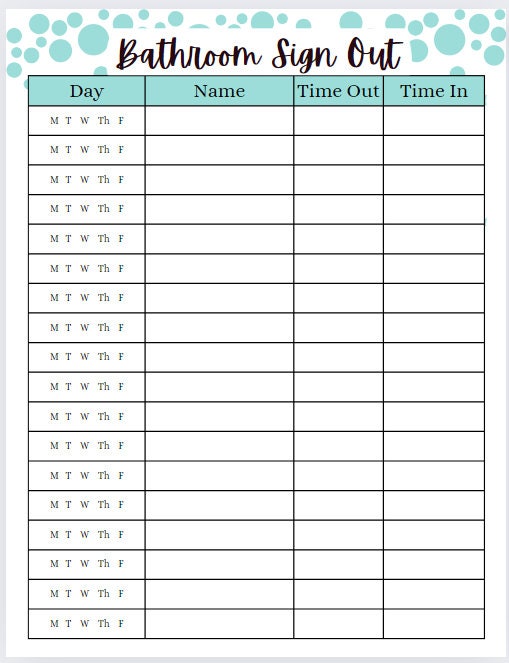 12-style Bathroom Sign-out Sheet for Classrooms – Printable & Easy to ...