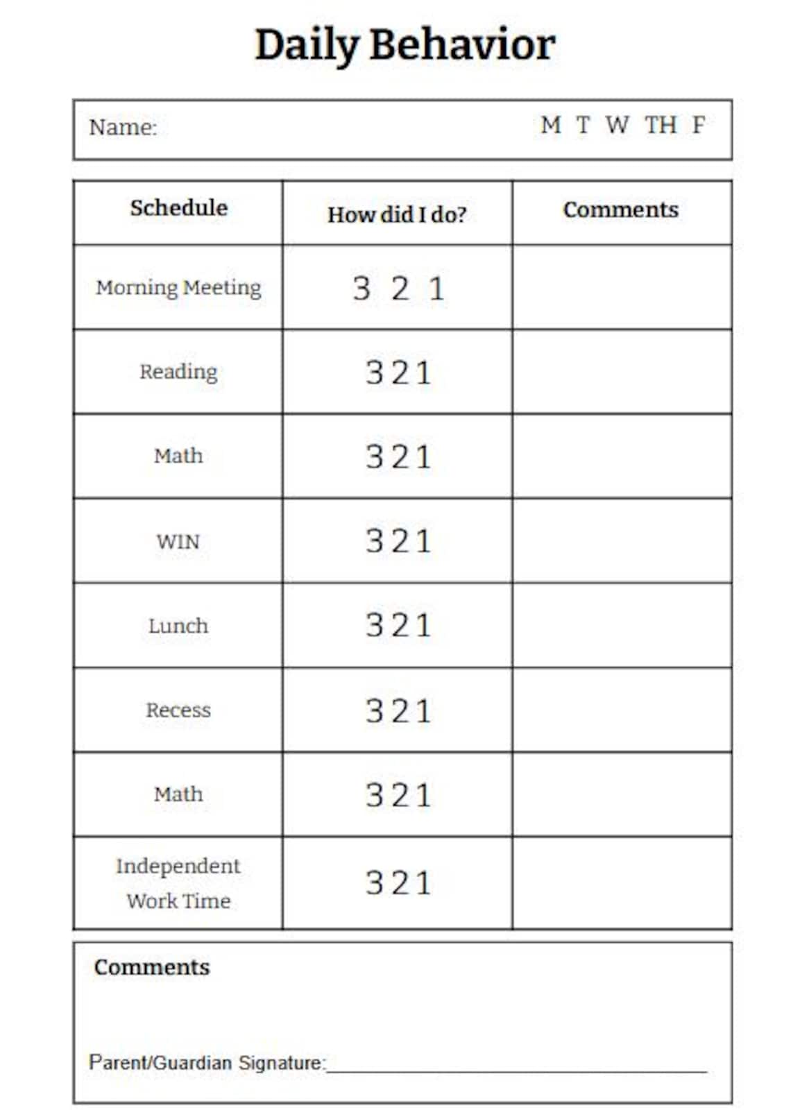 Editable Daily Behavior Chart for Classroom Home 16 Templates ...