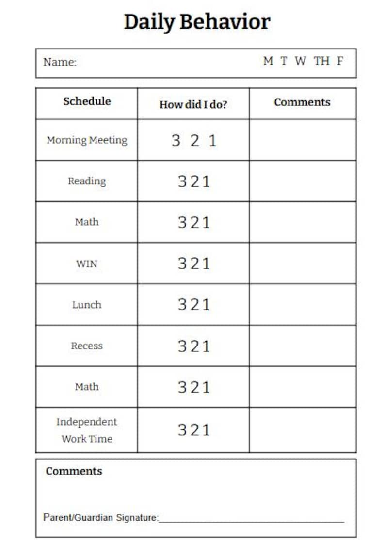 Editable Daily Behavior Chart for Classroom Home 16 Templates ...