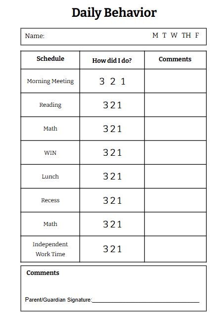 Editable Daily Behavior Chart for Classroom Home 16 Templates ...
