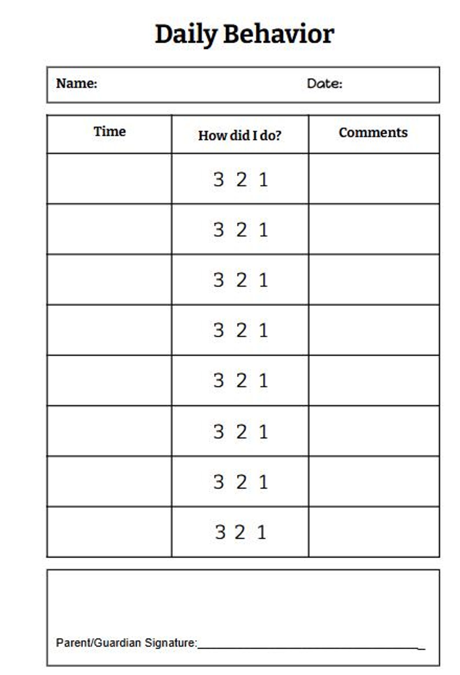 Editable Daily Behavior Chart for Classroom Home 16 Templates ...