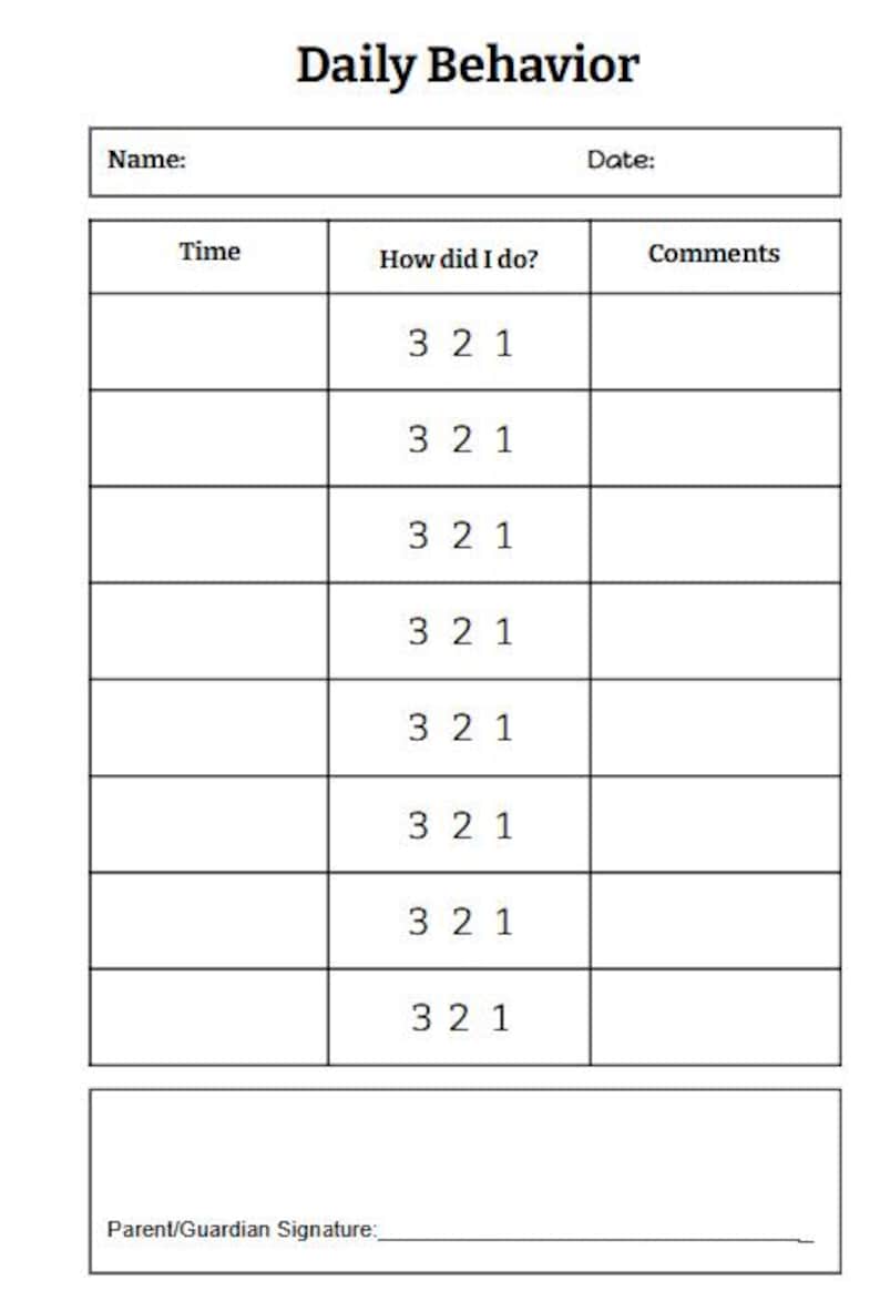 Editable Daily Behavior Chart for Classroom Home 16 Templates ...