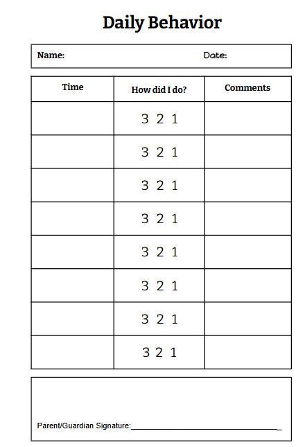 Editable Daily Behavior Chart for Classroom Home 16 Templates ...