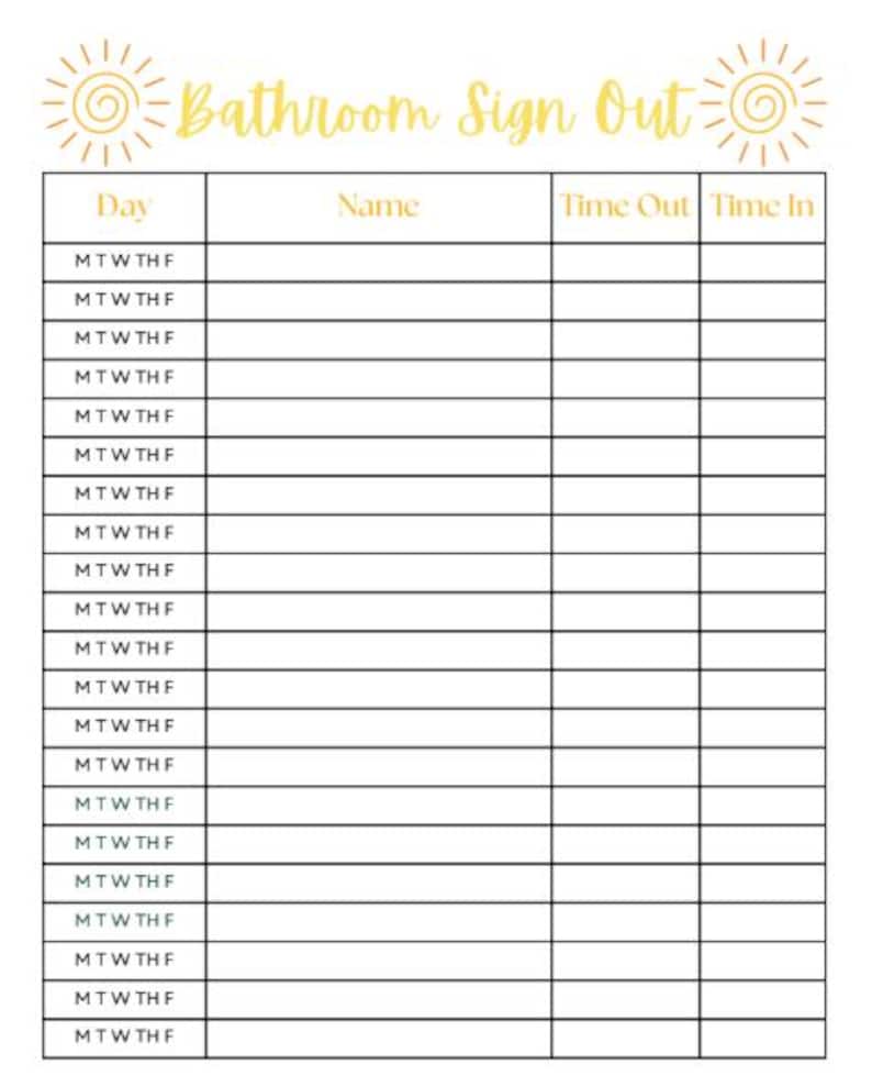 Bathroom Sign Out and in Sheets Restroom Log Printable PDF Printable ...