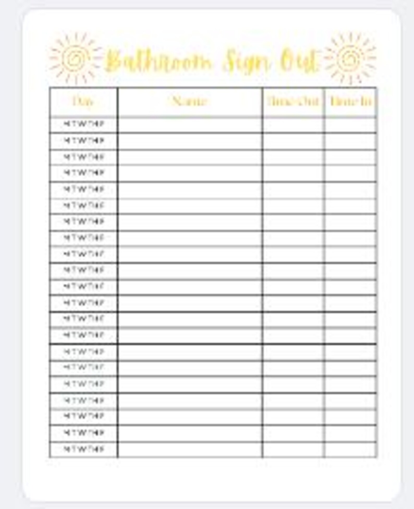 Seasonal Themed Bathroom Sign Out and in Sheets 11 Styles Printable PDF ...