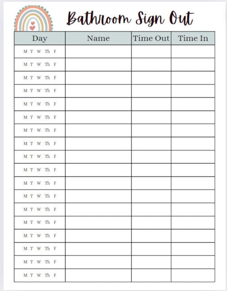12-style Bathroom Sign-out Sheet for Classrooms – Printable & Easy to ...