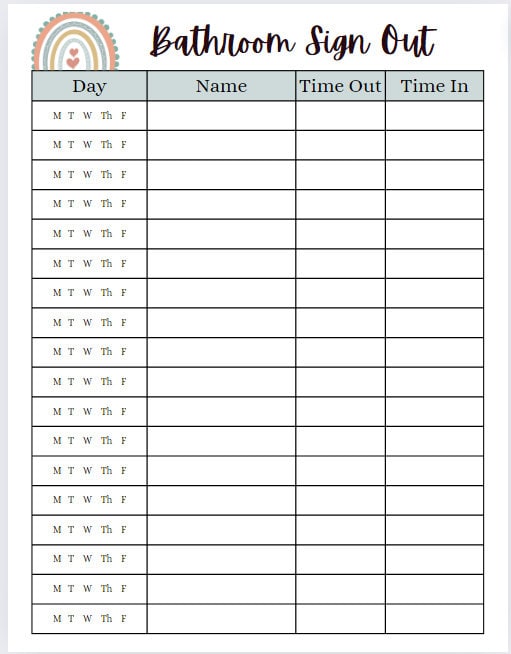 12-style Bathroom Sign-out Sheet for Classrooms – Printable & Easy to ...
