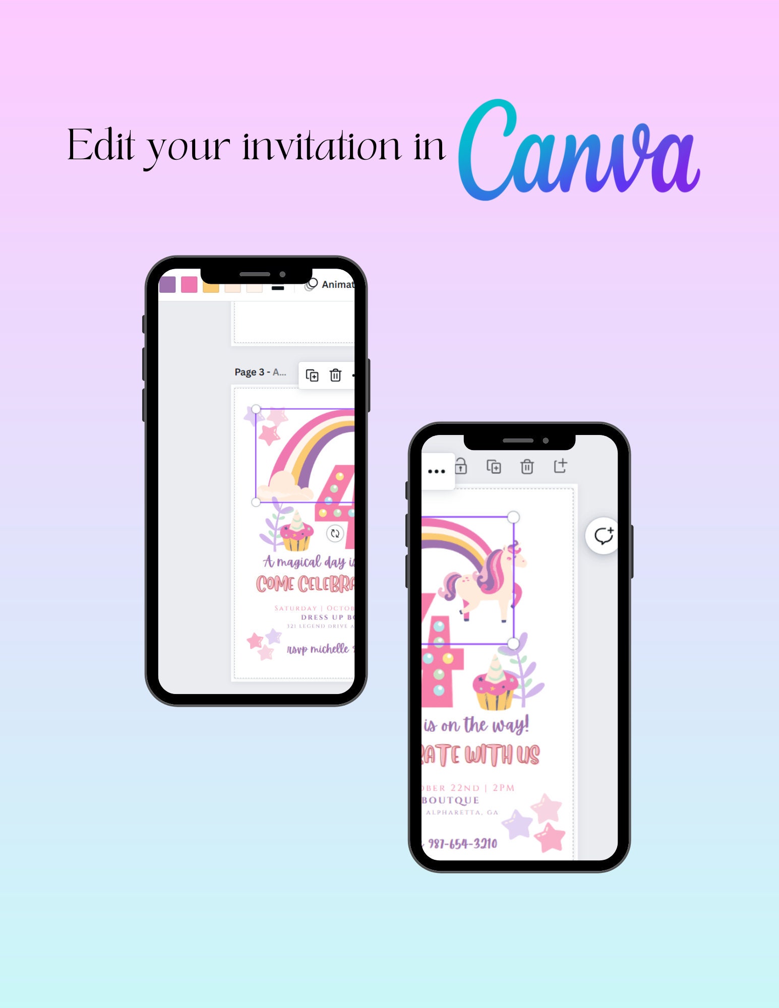 Editable Rainbow Unicorn Birthday Invitation Unicorn Birthday Party ...