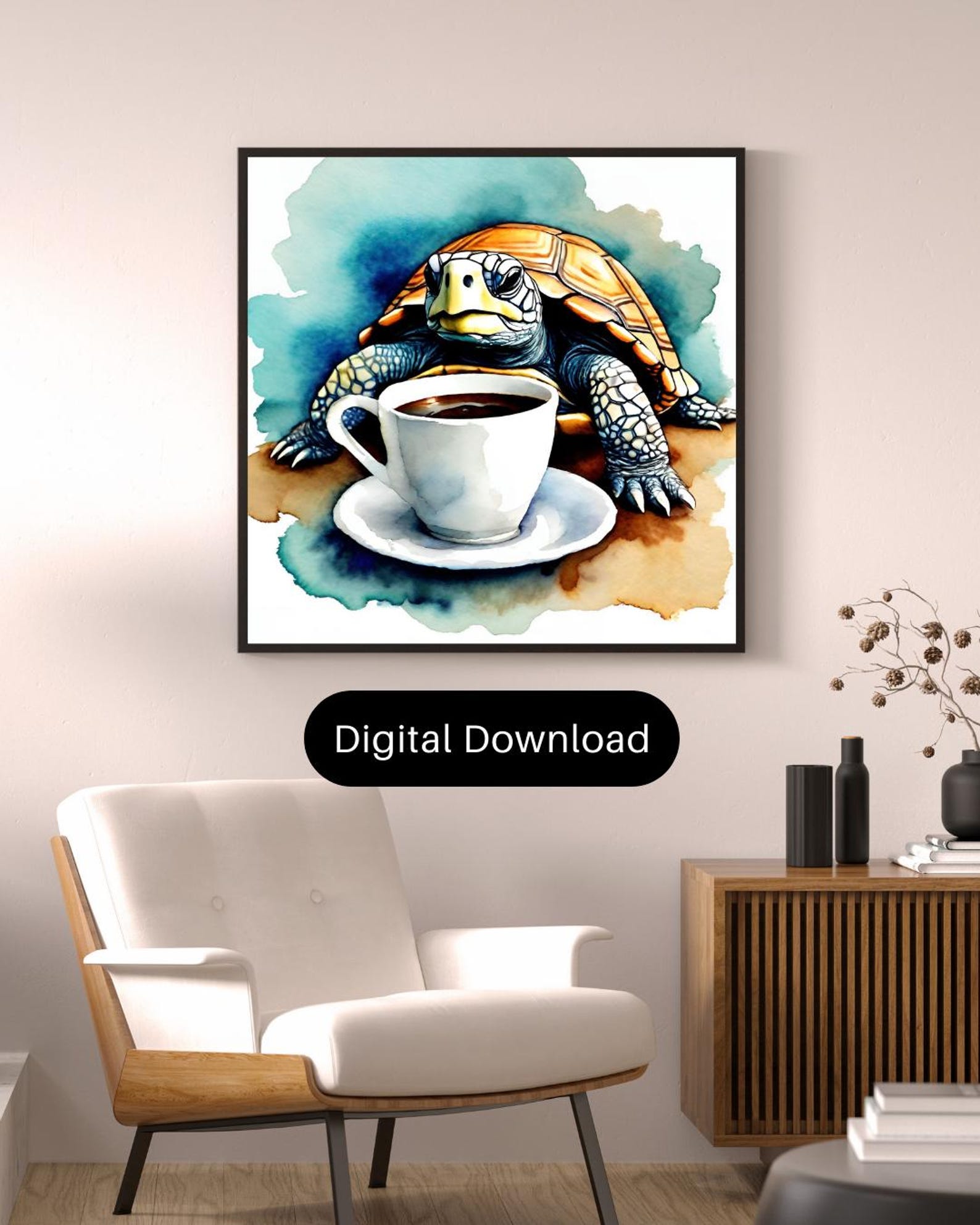 Cute Turtle Drinking Coffee Espresso Art Digital Download Kitchen Decor ...