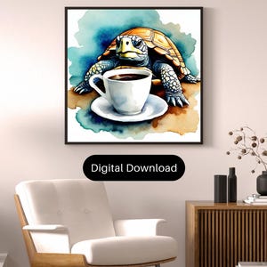 Cute Turtle Drinking Coffee Espresso Art Digital Download Kitchen Decor ...