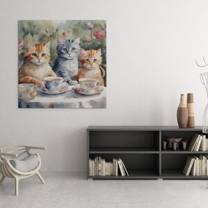 Animal Tea Party 3 Piece Wall Art Set Kittens Cats Puppy Dogs Cute Cats ...