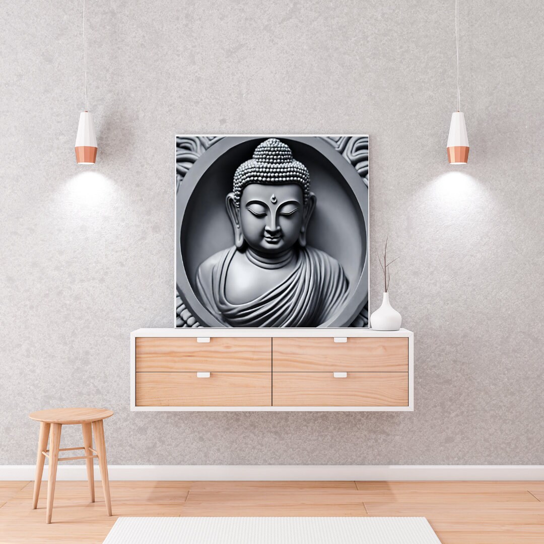 Gray Buddha Statue Digital Art Print Stone Yoga Studio Decor Zen Garden ...