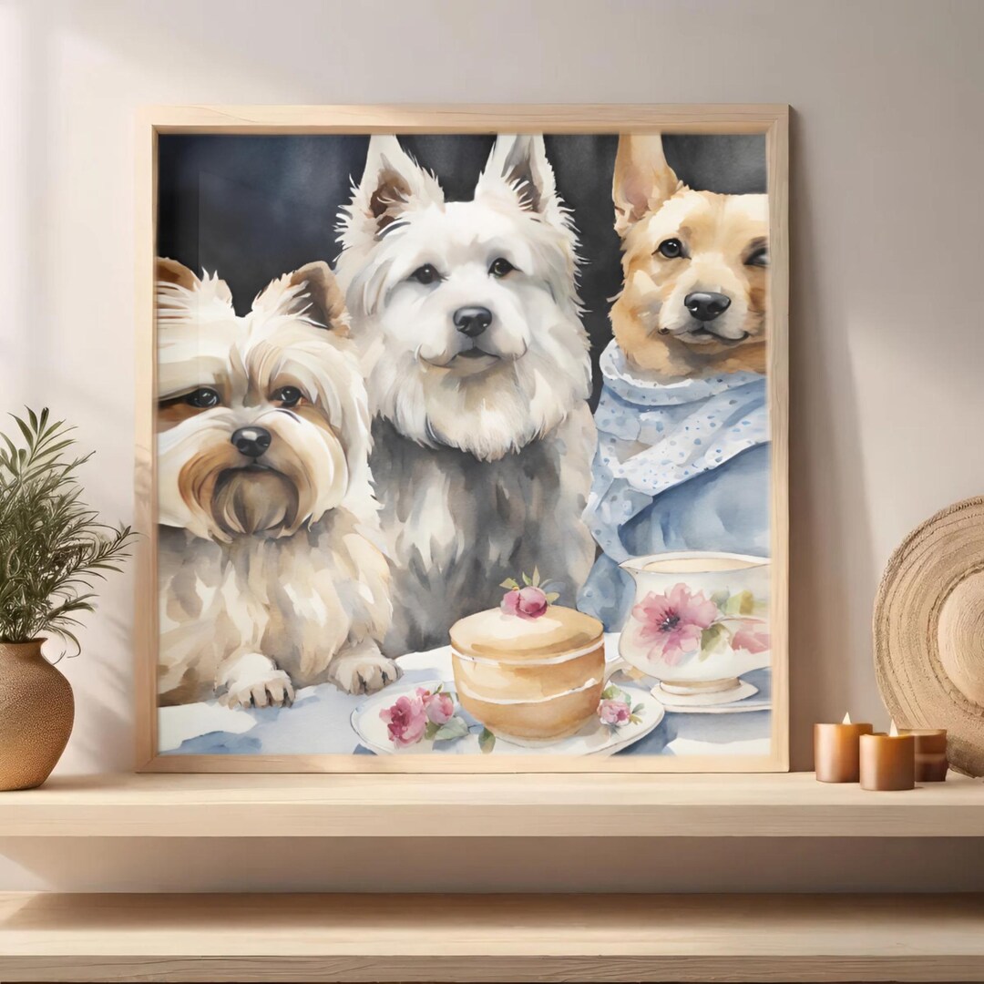 Dog Tea Party Printed Poster Water Color Painting Kitchen Wall Art ...