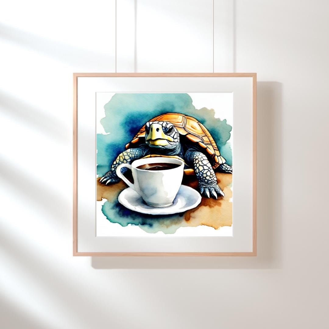 Cute Turtle Drinking Coffee Espresso Art Digital Download Kitchen Decor ...