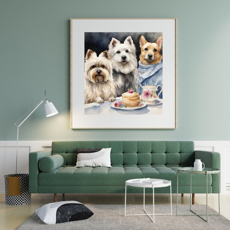 Dog Tea Party Water Color Animals Digital Art Print Kitchen Decor ...