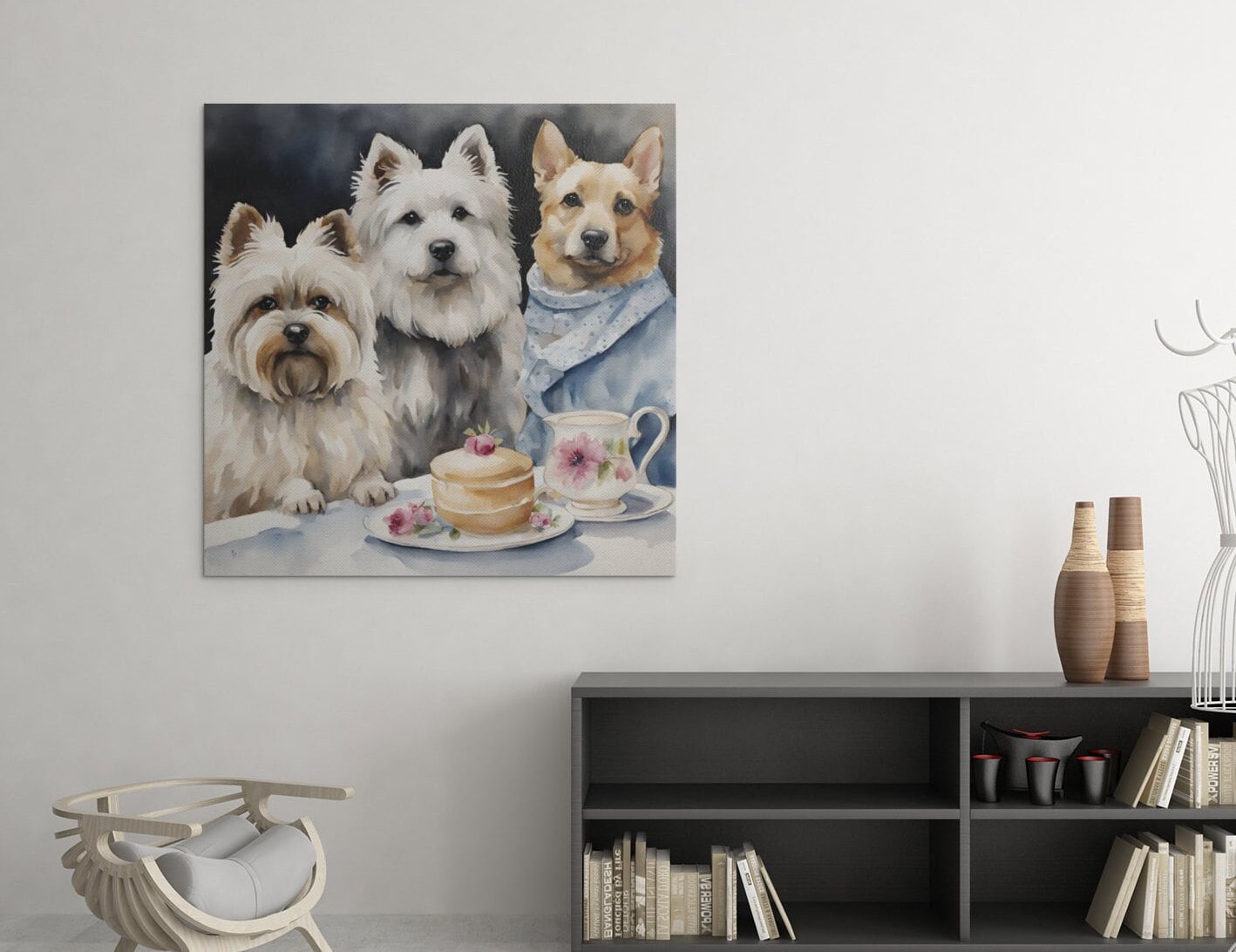 Dog Tea Party Water Color Animals Digital Art Print Kitchen Decor ...