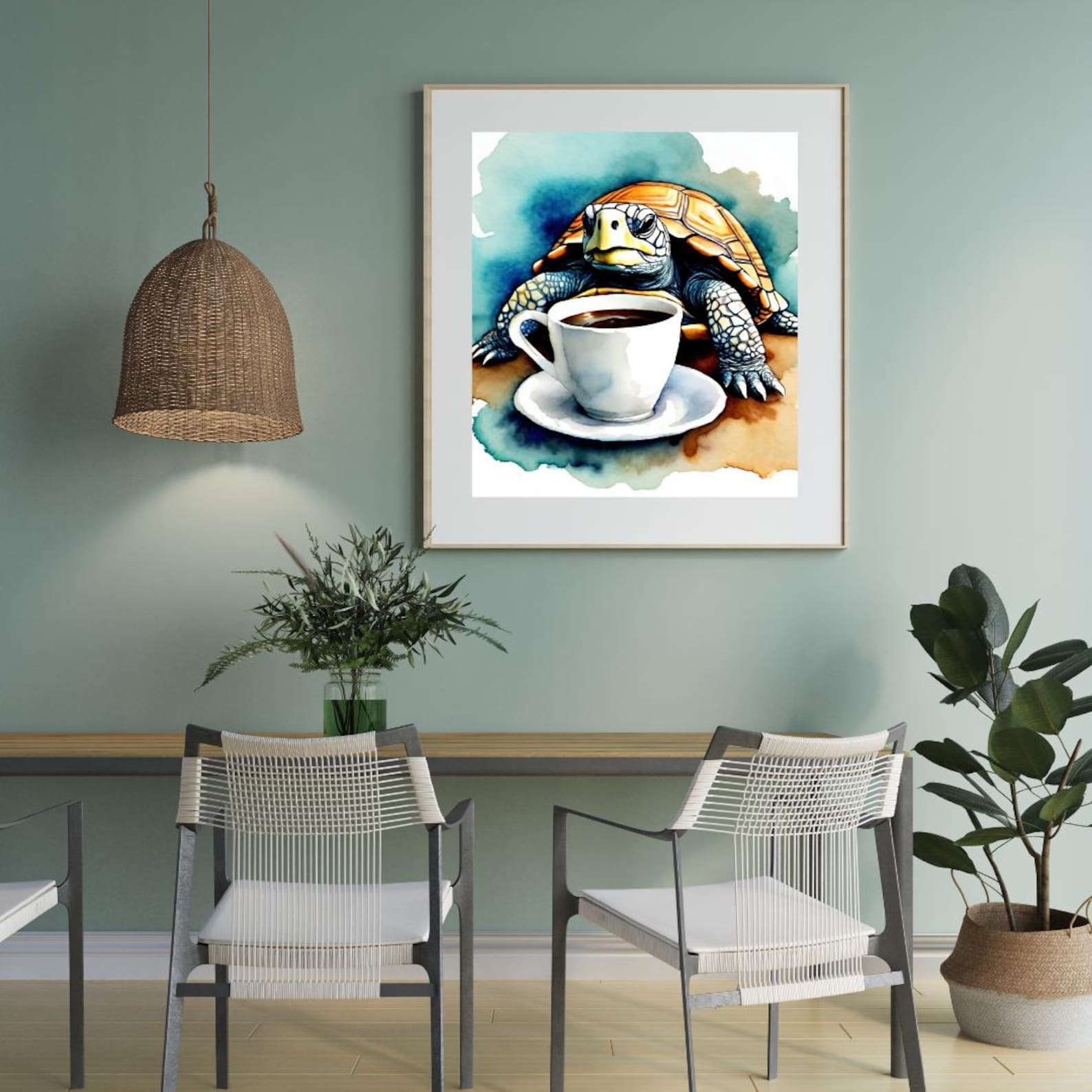 Cute Turtle Drinking Coffee Espresso Art Digital Download Kitchen Decor ...