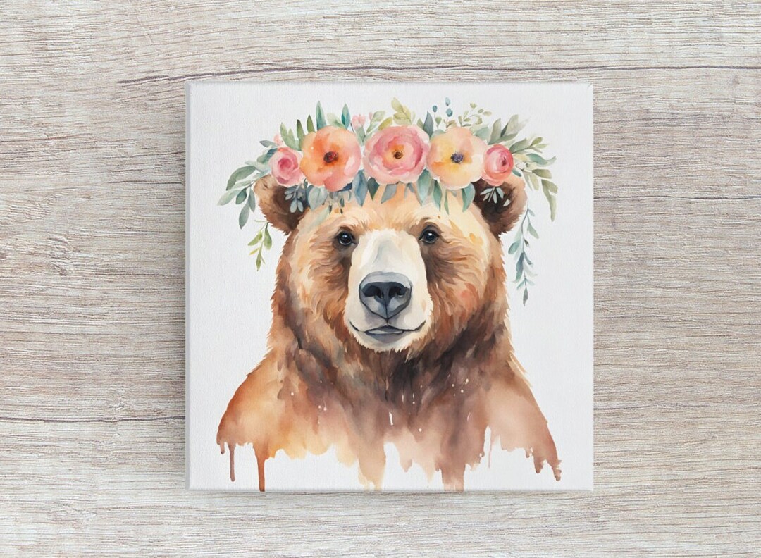 Floral Bear Portrait Water Color Floral Animals Adorable Mama Bear ...