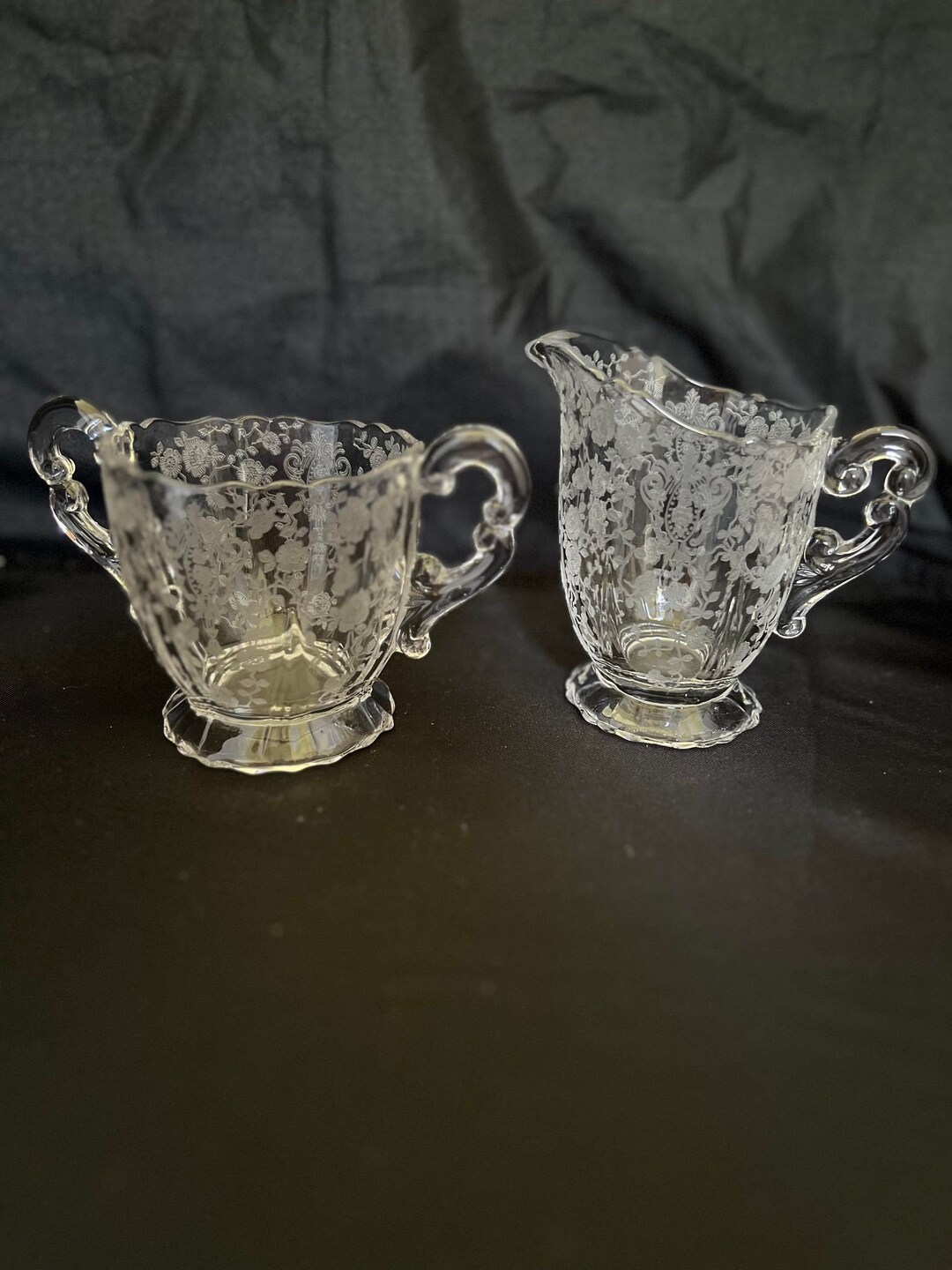Vintage Rose Point Cambridge Cream and Sugar Shannon Crystal irish - Etsy