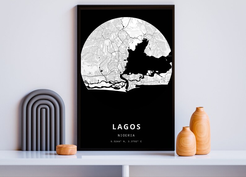 Lagos Nigeria City Map, Minimalist Map, Lagos Nigeria Travel Prints ...
