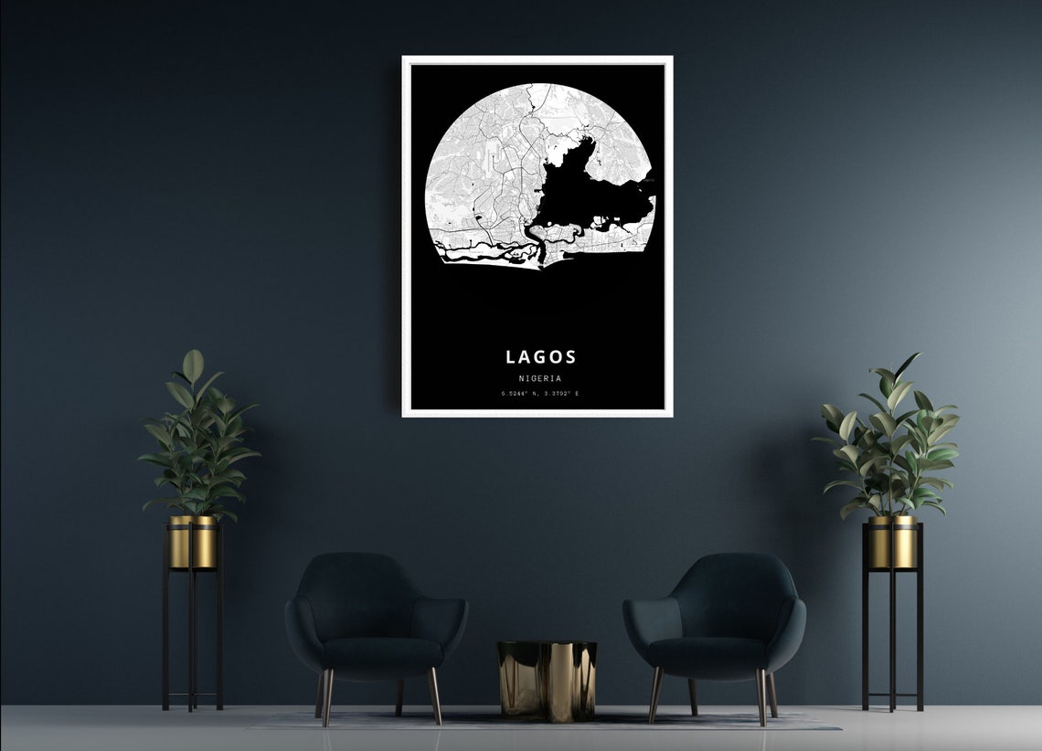 Lagos Nigeria City Map, Minimalist Map, Lagos Nigeria Travel Prints ...