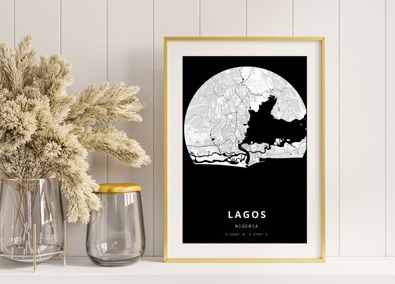 Lagos Nigeria City Map, Minimalist Map, Lagos Nigeria Travel Prints ...