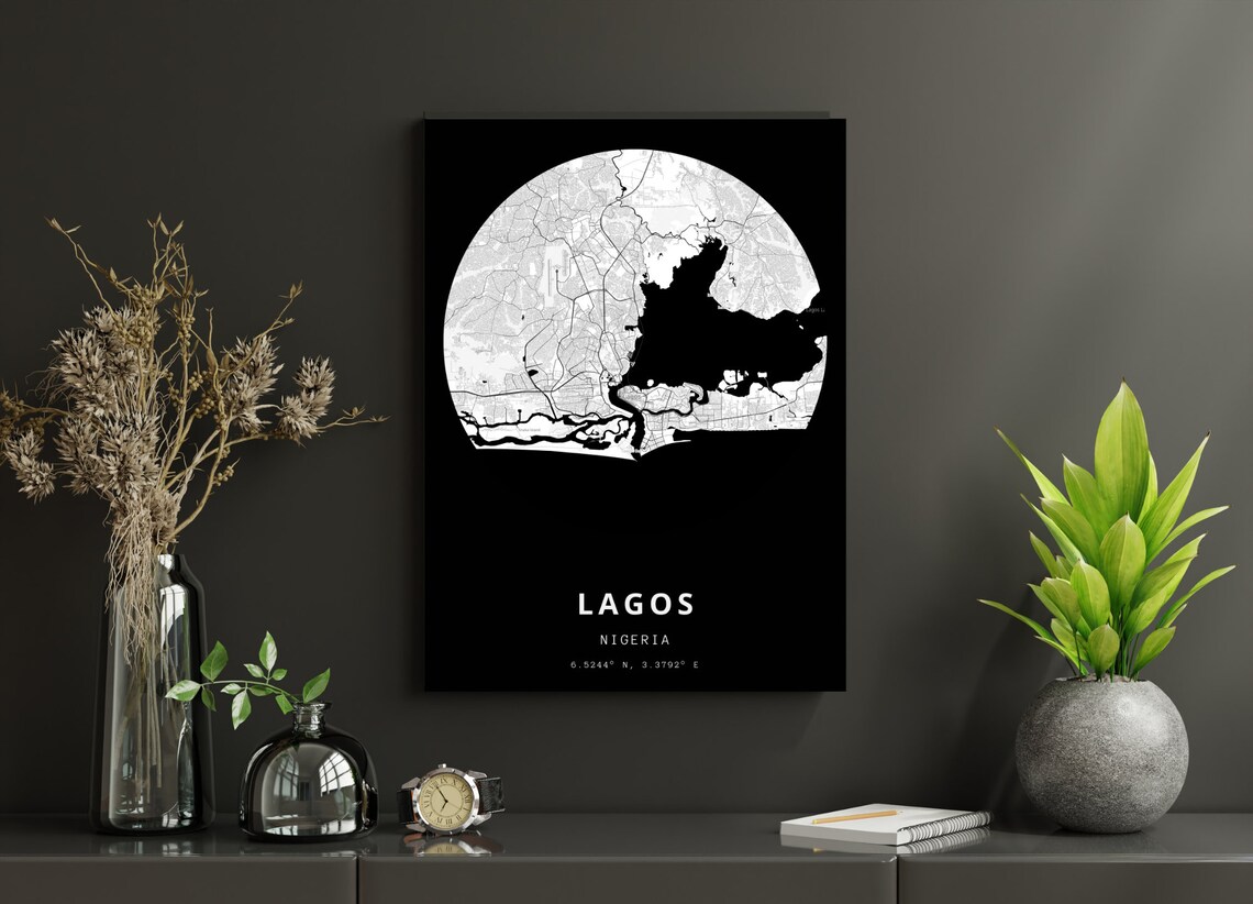 Lagos Nigeria City Map, Minimalist Map, Lagos Nigeria Travel Prints ...