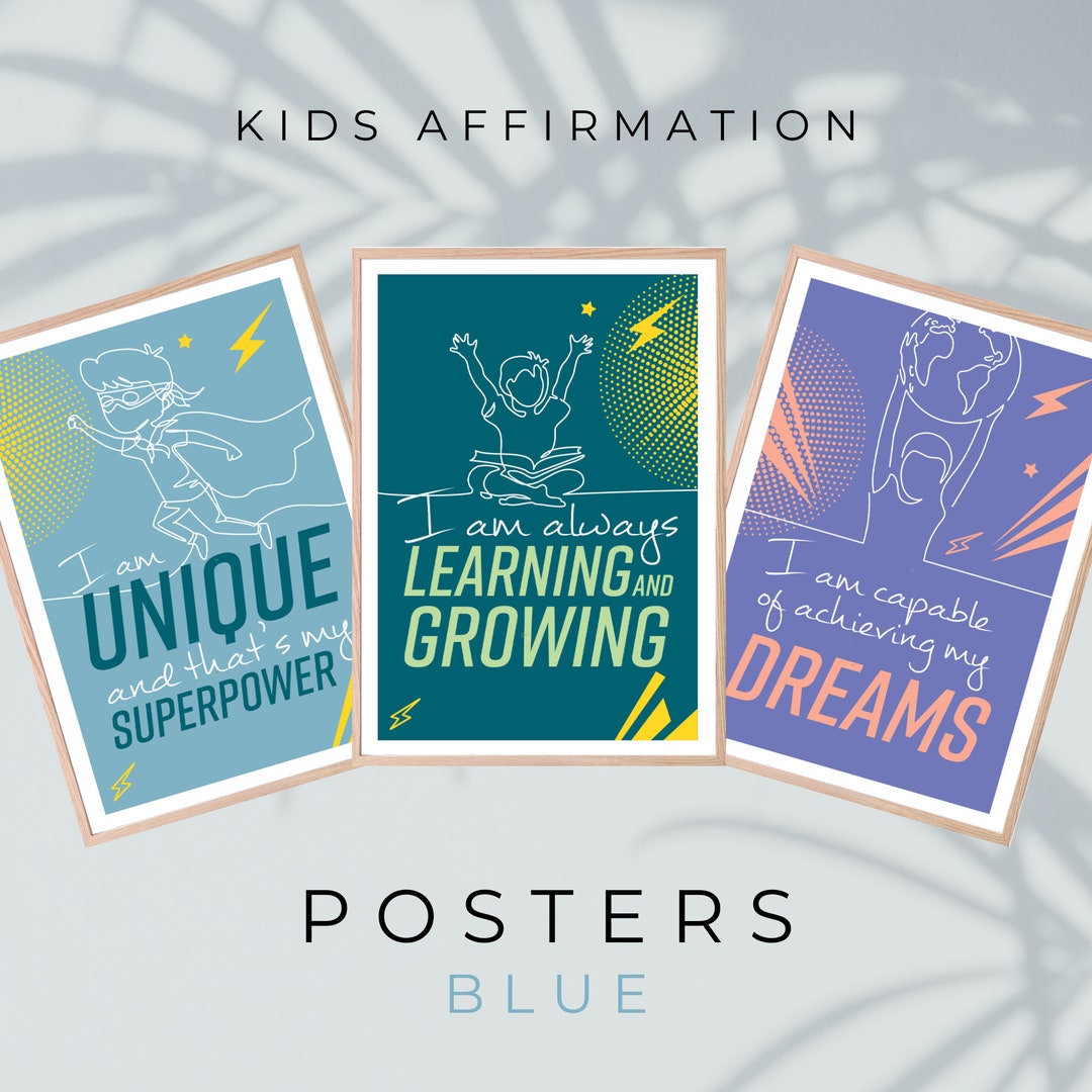 Affirmation Posters for Kids Blue Version - Etsy