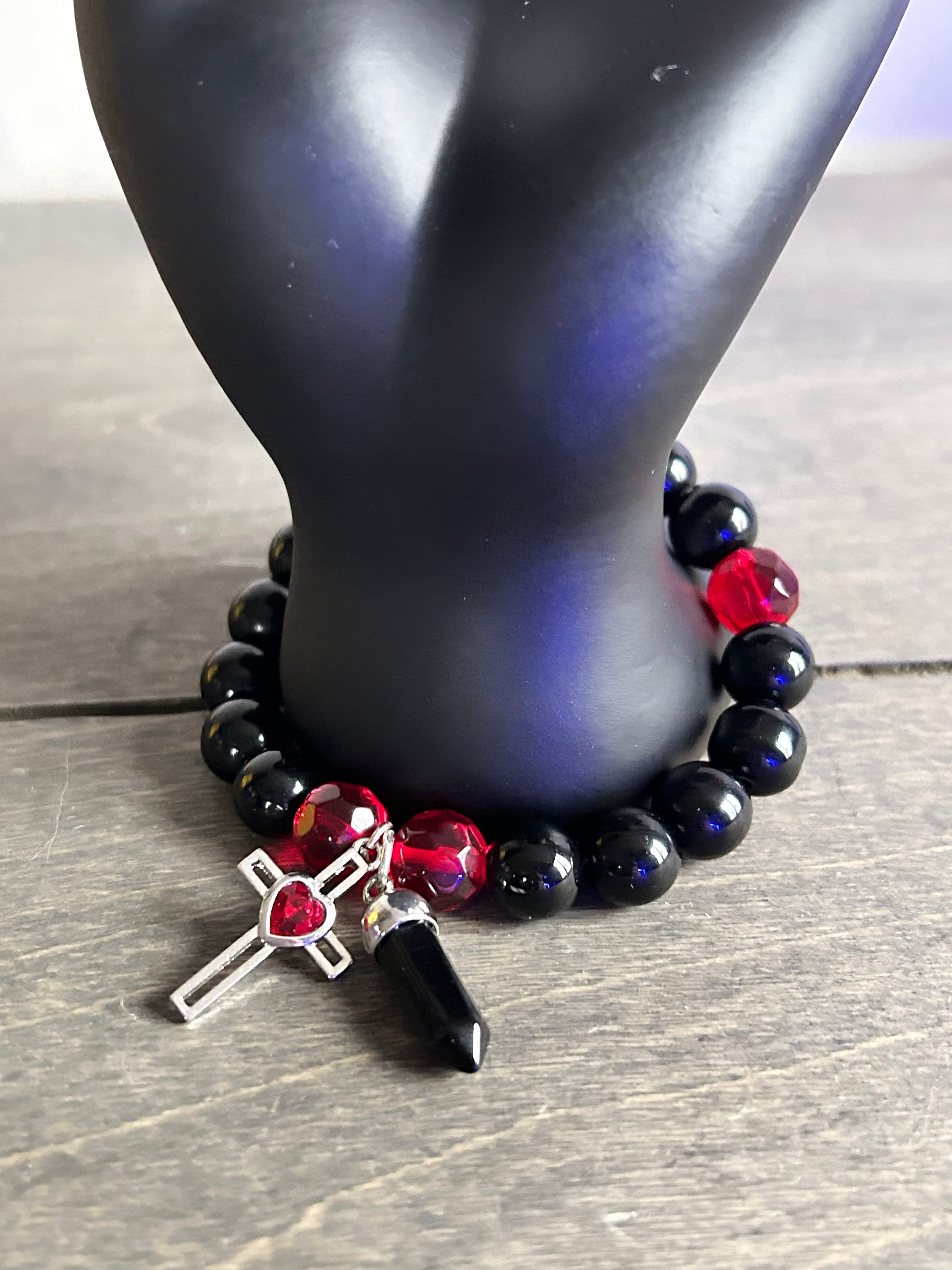 BSD Bracelet Fyodor Bracelet Black & Red Beaded Cross Bracelet - Etsy