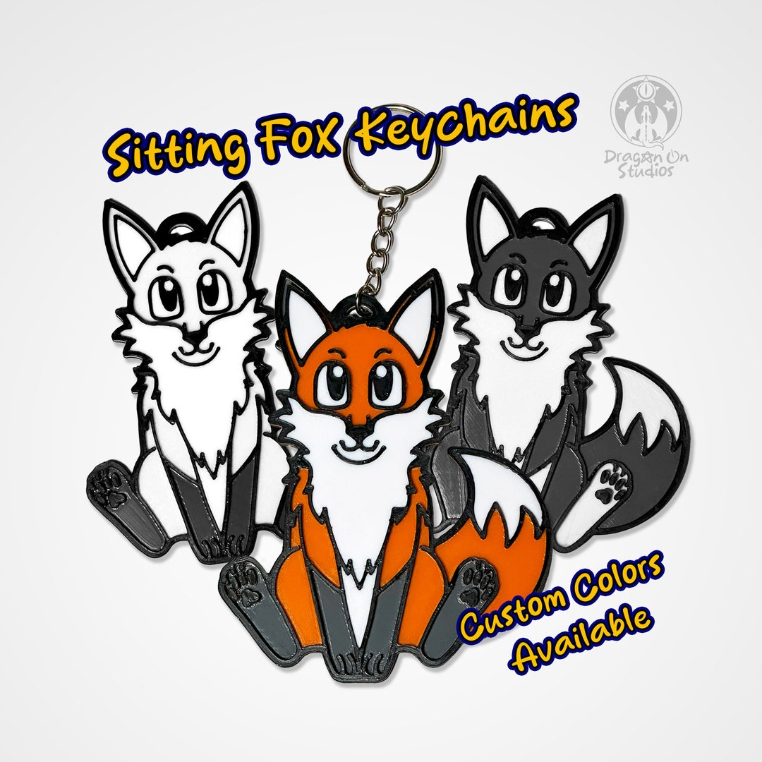 Cute Sitting Fox Keychain - 3D Printed Animal Keychain- for Lanyards ...
