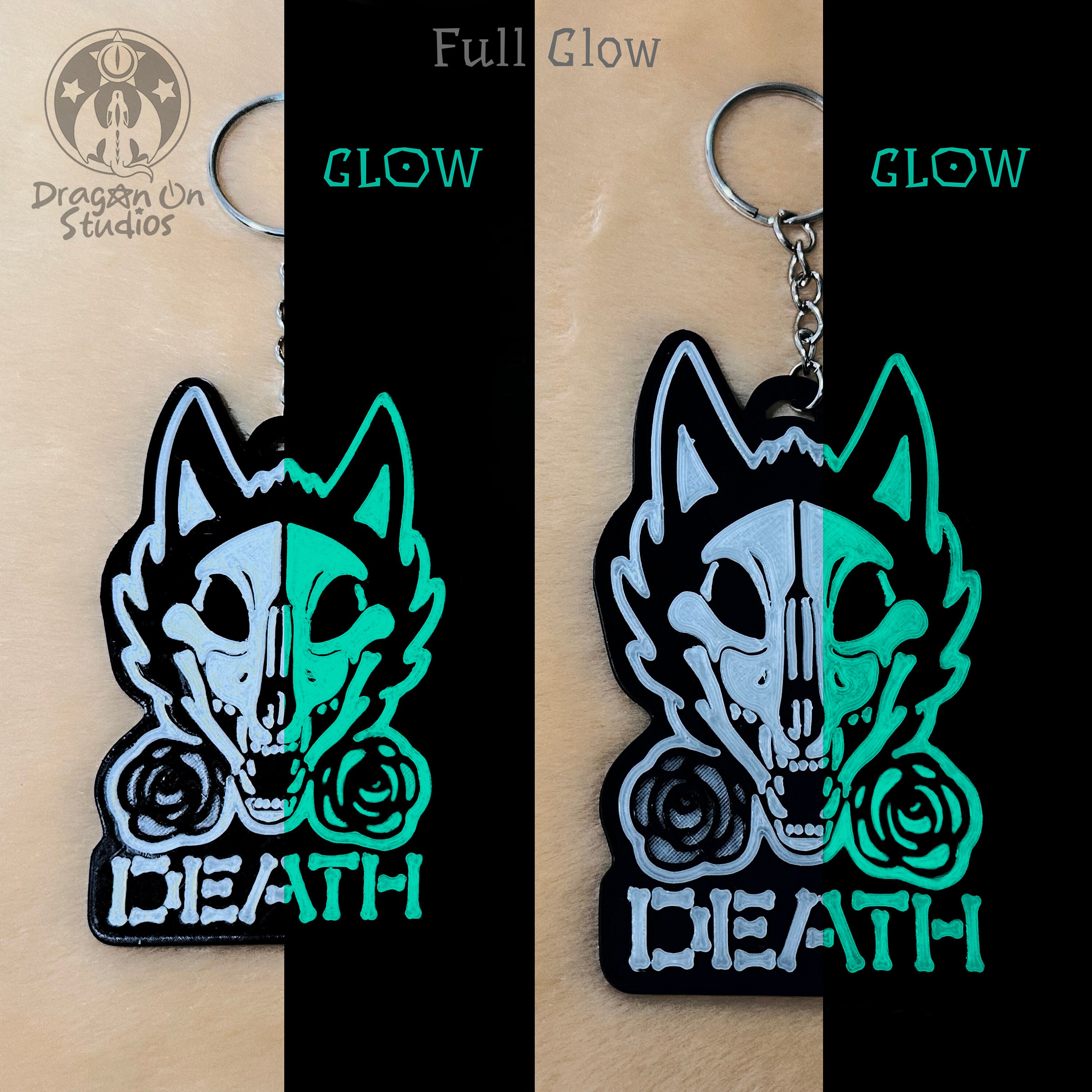 Death and Roses 3D Printed Skull Dog Keychains Custom Colors and Glow ...