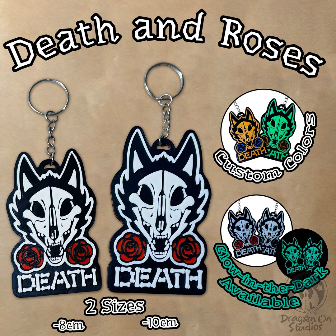 Death and Roses- 3D Printed Skull Dog Keychains- Custom Colors and Glow ...