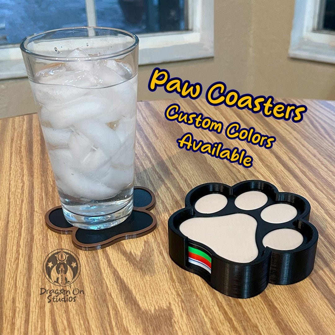 3D Printed Custom Paw Coaster W/ Optional Coaster Holder (custom ...