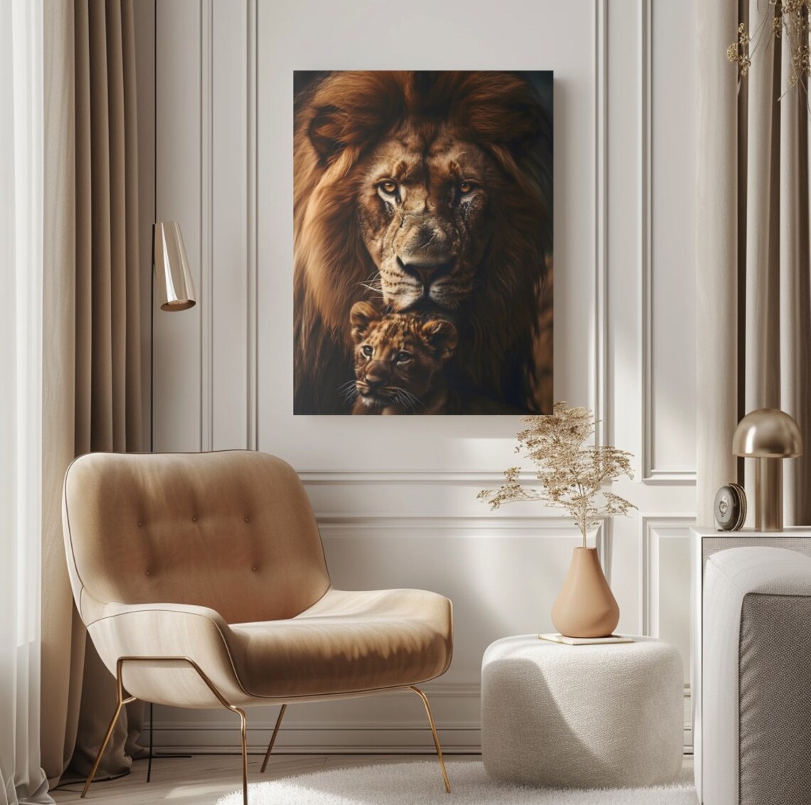 Lion and Cub Canvas Wall Art, Lion Cub Poster Print, Lion Wall Hang ...