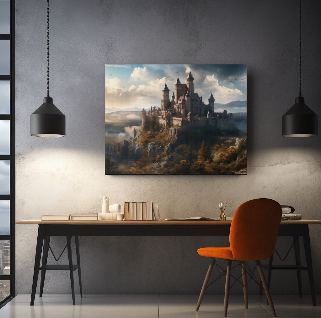 German Fantasy Castle Canvas Art, Medieval Castle Home Decor, Castle ...
