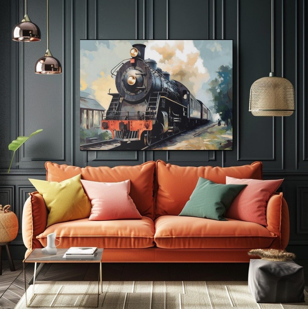 Vintage Train Canvas, Retro Train Wall Decor, Black Train Home Decor ...