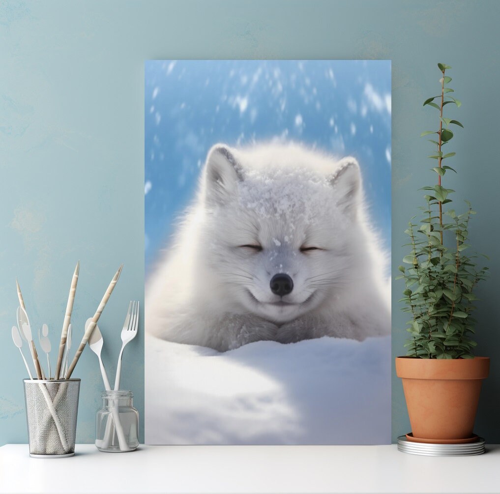 Arctic Fox Canvas, Adorable Arctic Fox Canvas Poster, Cute Animal Wall ...