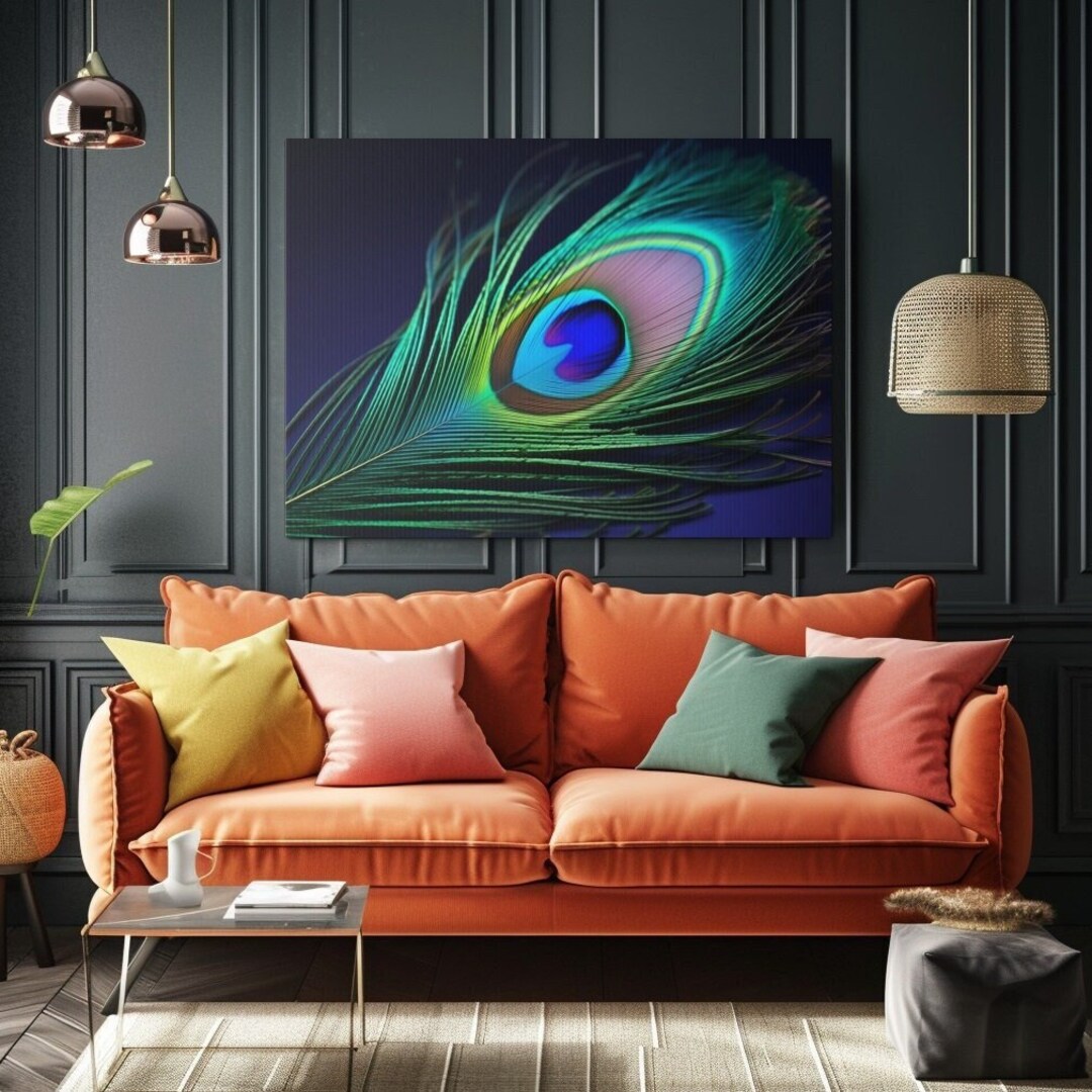 Peacock Feather Canvas, Peacock Feather Wall Decor, Modern Wall Design ...