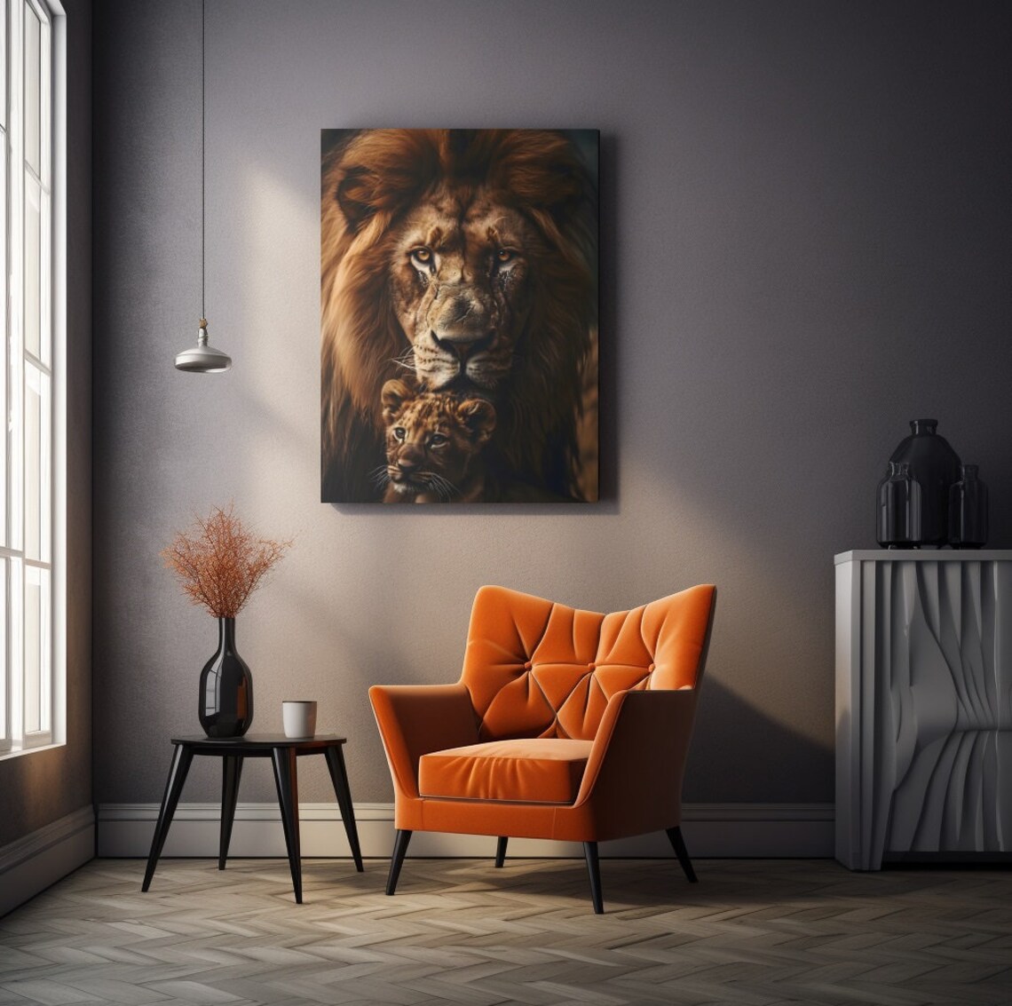 Lion and Cub Canvas Wall Art, Lion Cub Poster Print, Lion Wall Hang ...
