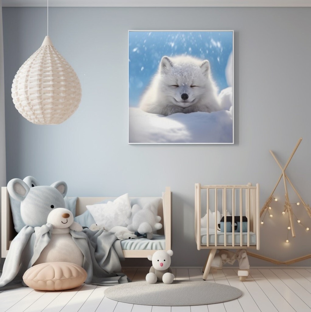 Arctic Fox Canvas, Adorable Arctic Fox With A Smile Laying on Snow ...