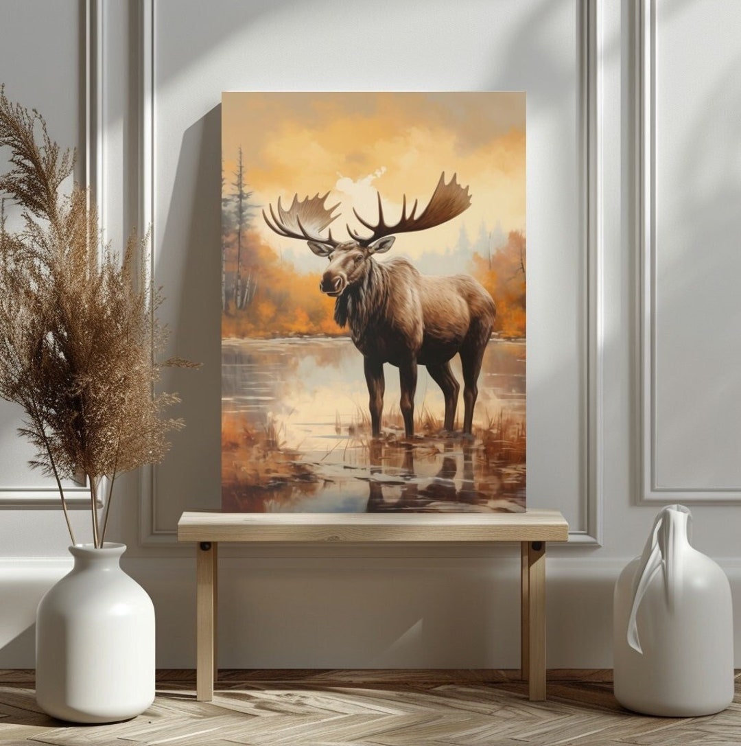 Moose on A River Wall Art, Majestic Moose Home Decor, Moose Decorations ...