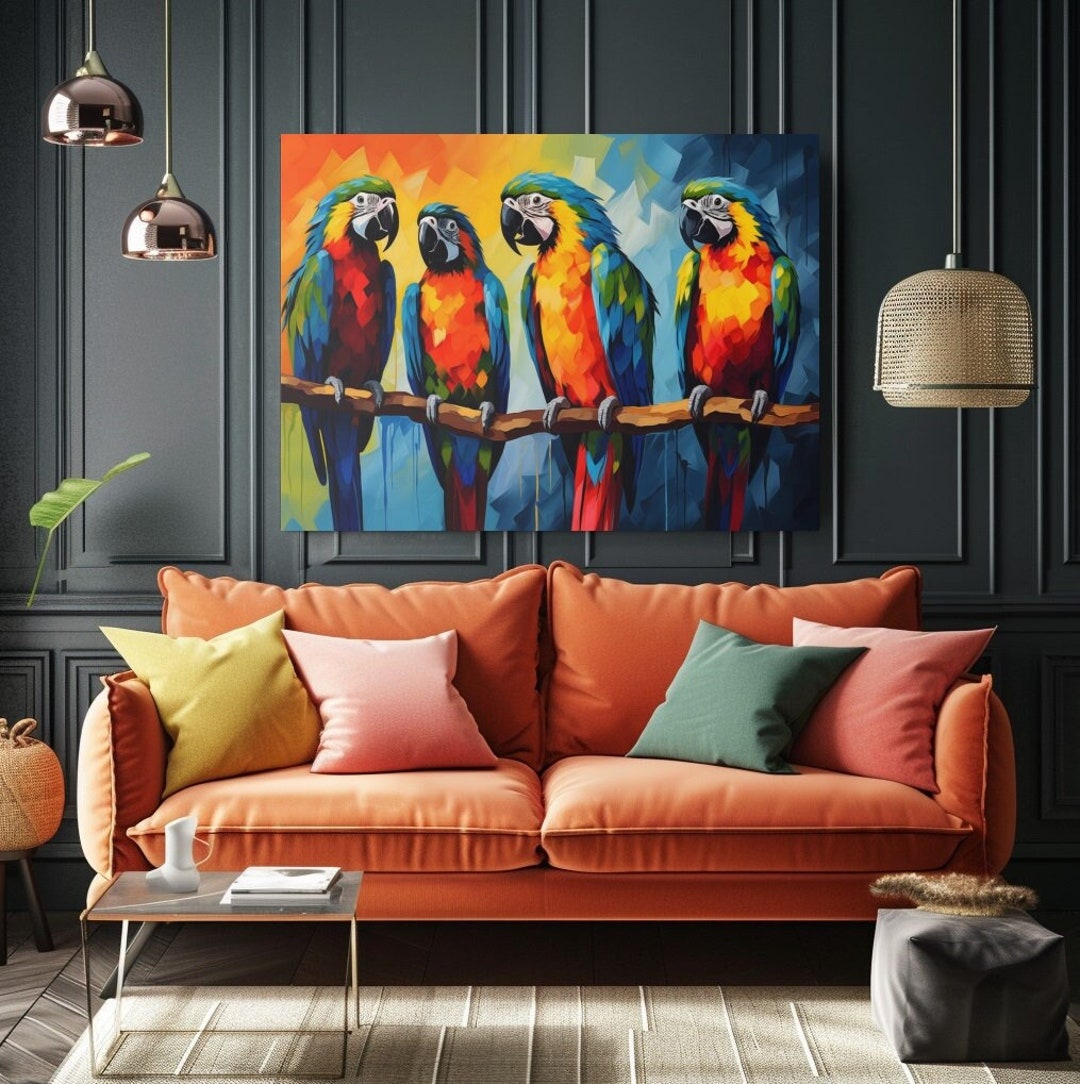 Abstract Parrots Canvas Wall Decor, Gifts for Parrot Lovers, Living ...