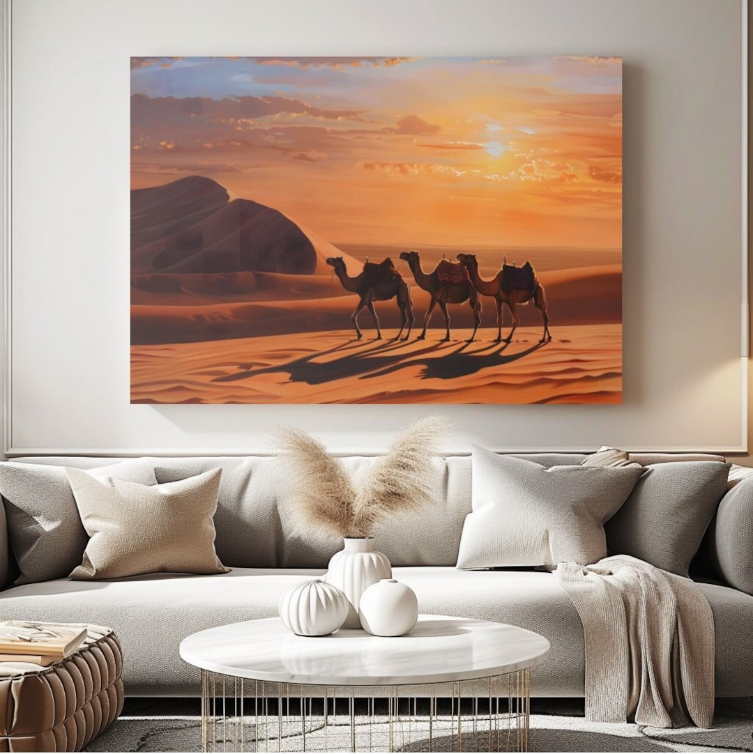 Camels Desert Canvas Print: Oil Painting Wall Art - Etsy