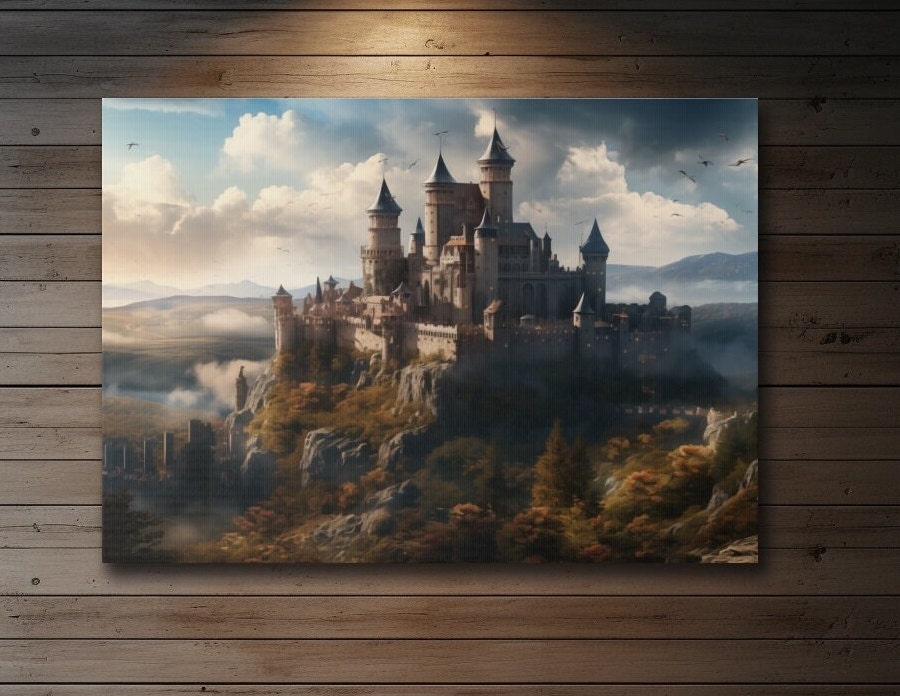 German Fantasy Castle Canvas Art, Medieval Castle Home Decor, Castle ...