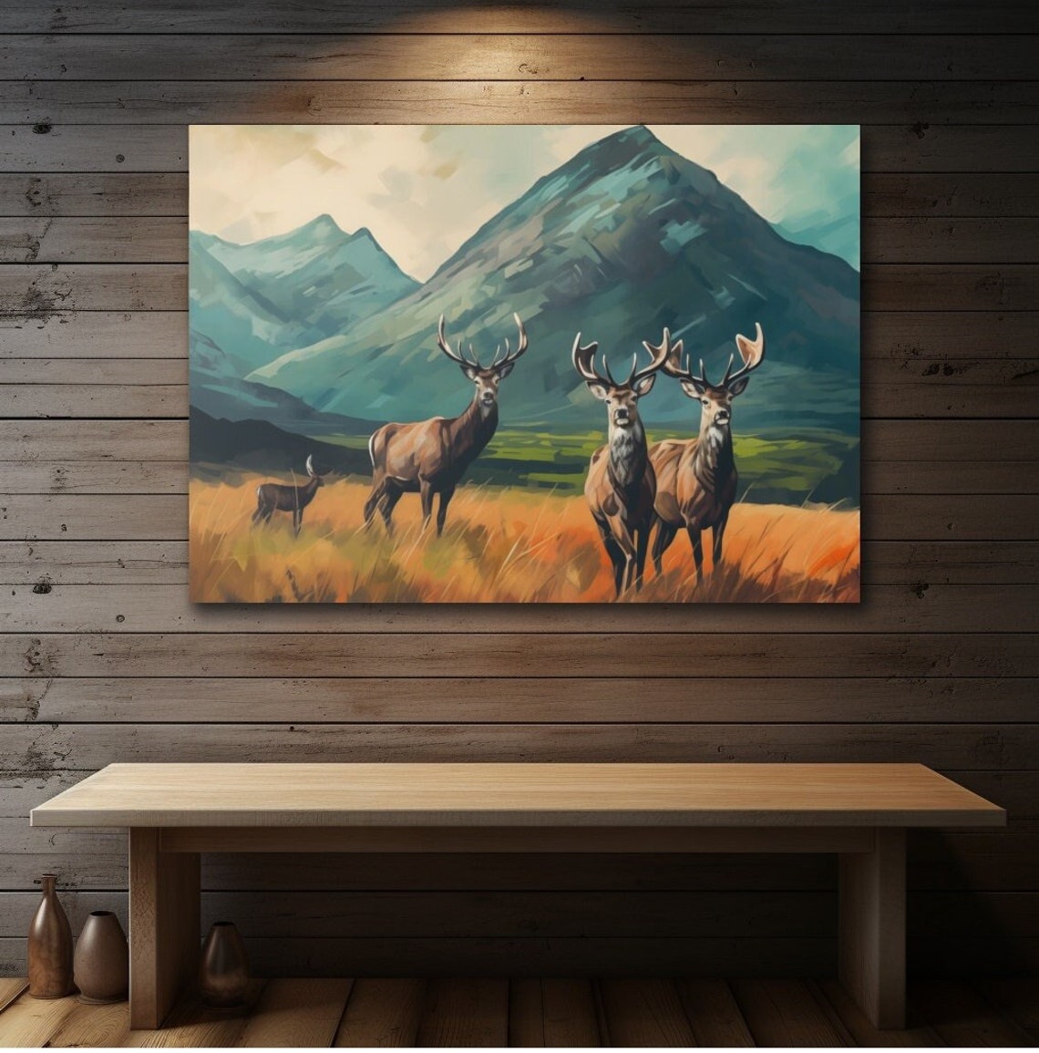 Family of Deers Near A Mountain Canvas, Deer Family Wall Art ...